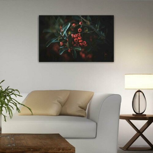 Картина на холсте 60x110 LinxOne "Ягоды, листья" интерьерная для дома / на стену / на кухню / с подрамником