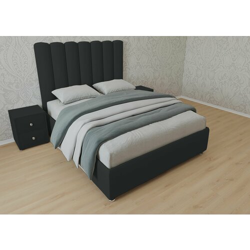 Двуспальная кровать Женева Нью 160x200 основание металлическое с ламелями велюр черный ножки 13 см хром