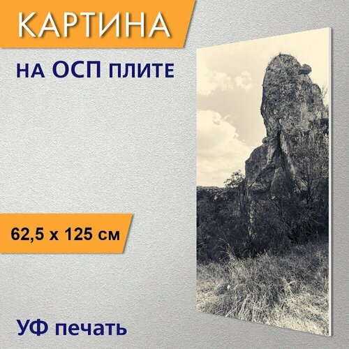 Вертикальная картина на ОСП "Иваново скальный монастырь, село иваново, камень" 62x125 см. для интерьериа