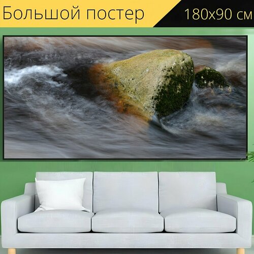 Большой постер "Речная выдра, дикая река, река" 180 x 90 см. для интерьера