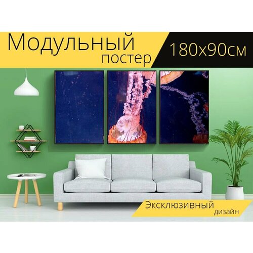 Модульный постер "Пораженный, аквариум, оранжевый цвет" 180 x 90 см. для интерьера