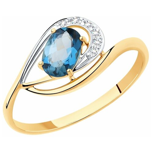 Кольцо Diamant, красное золото, 585 проба, топаз, фианит, размер 17.5, синий