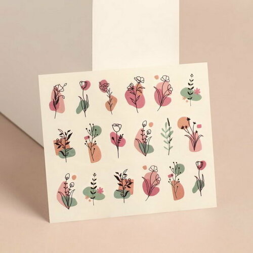 Слайдер - дизайн для ногтей "Летние цветы", фасовка 6 шт, разноцветные, 6 шт.