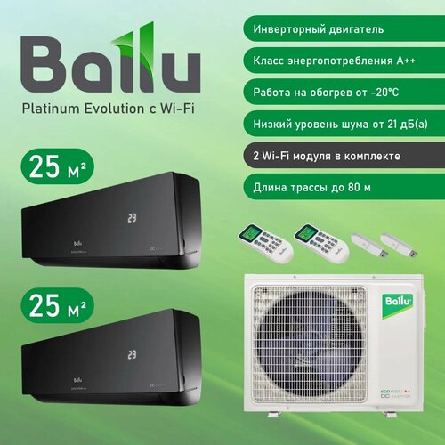 Мульти сплит система с Wi-Fi на 2 комнаты Ballu BSUI-FM-09HN8(BL)х2/BA2OI-FM-18HN8