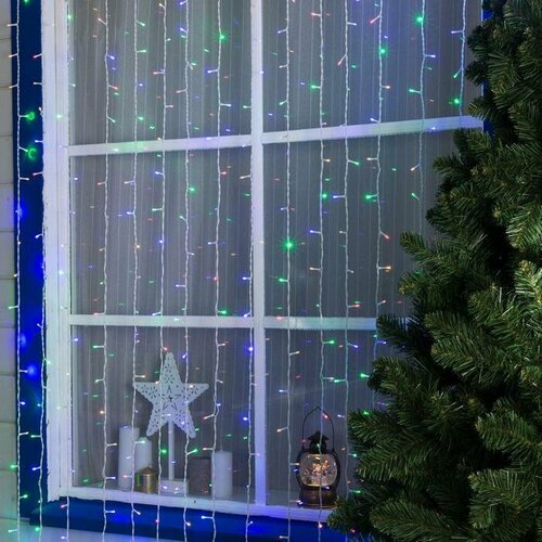 Гирлянда-штора уличная "Занавес", светодиодная электрогирлянда дождь на окна и фасад, праздничный декор на Новый год, украшение для дома и улицы, 2 х 9 м, IP44, УМС, белая нить, 1800 LED, свечение мульти, 220 В