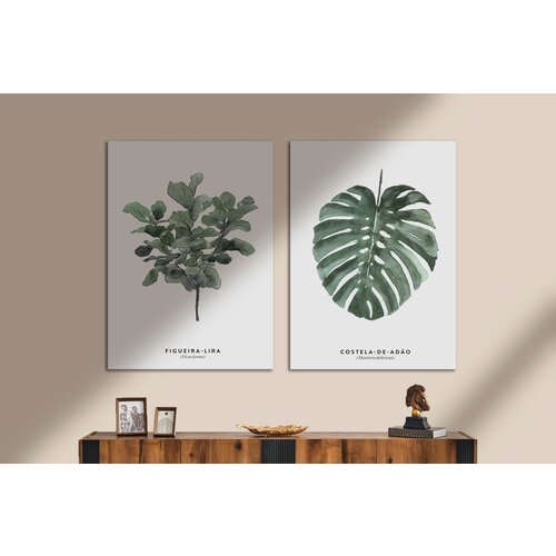 Комплект готовых картин (2шт по 40х60см) в спальню/гостиную/зал "Тропические растения", хлопковый холст на подрамнике, общий размер 60х80 см