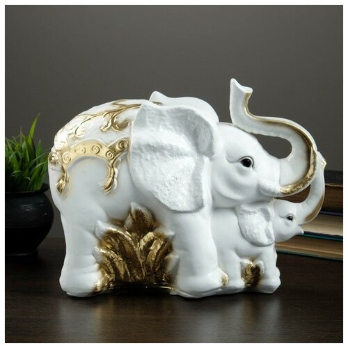 Хорошие сувениры Копилка "Слон со слонёнком средний", 16х33х25см, золотой, микс