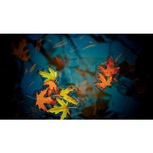 Картина на холсте 60x110 Альянс Лес "Maple Leaves Autumn Water" на подрамнике / интерьер/ декор