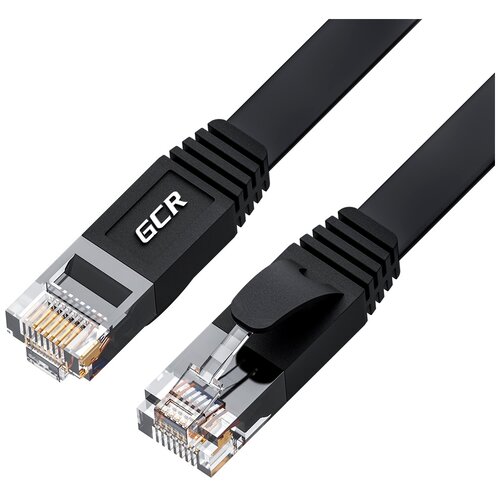 Патч-корд GCR Prof плоский прямой 5.0m, UTP медь кат.6, черный, 30 Awg, ethernet high speed 10 Гбит/