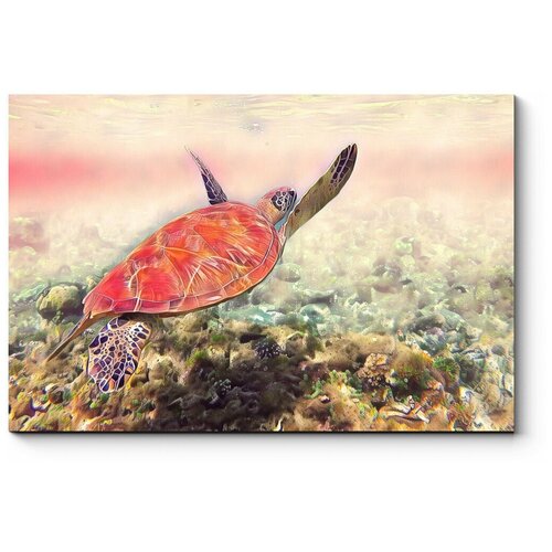 Модульная картина Плывущая яркая черепаха 40x27