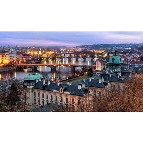 Картина на холсте 60x110 LinxOne "Прага город мосты дома Чехия" интерьерная для дома / на стену / на кухню / с подрамником