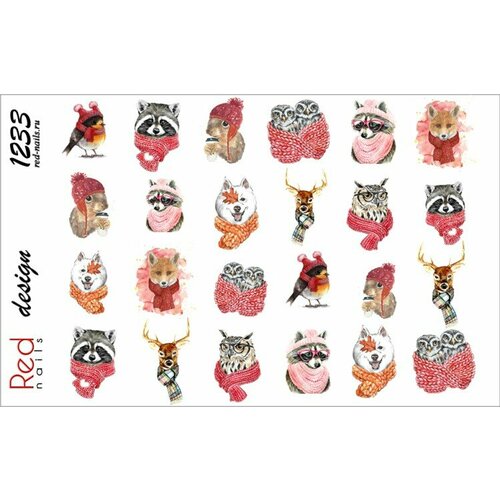 Слайдер-дизайн Red Nails №1233 New - Животные в шарфах