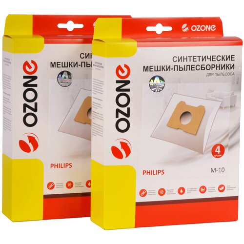Мешки пылесборники Ozone M-10/2 для пылесоса PHILIPS, 2 упаковки по 4 шт.