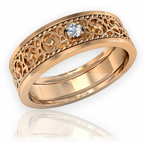 Кольцо обручальное Oriental, красное золото, 585 проба, бриллиант, размер 20