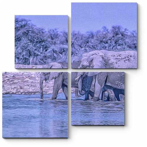 Модульная картина Африканские слоны на водопое 120x120