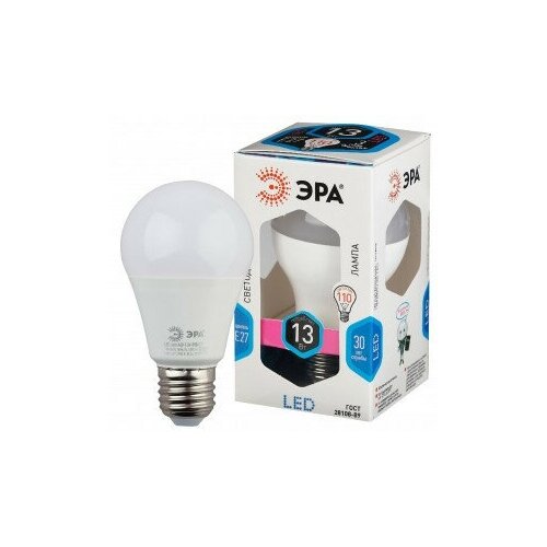 Светодиодная LED лампа ЭРА стандарт ЛОН A60 E27 13W(1040lm) 4000K 4K 110x65 13W-840-E27 6087 (упаковка 10 штук)