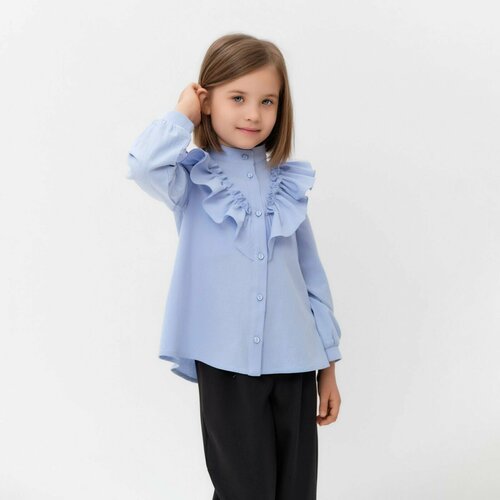 Школьная блуза Minaku, размер 128, голубой, мультиколор