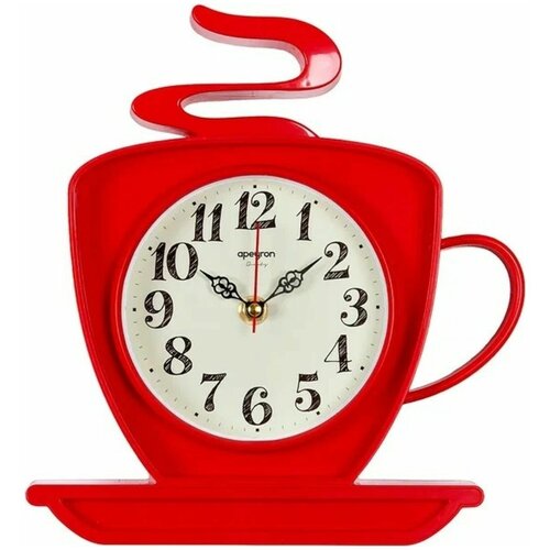 Настенные кварцевые пластиковые часы с бесшумным механизмом на батарейке / Часы в форме чашки для кухни, кафе или дачи / Оригинальные кухонные часы-чашка на стену с арабскими цифрами, плавным ходом / красный, 25х24 см