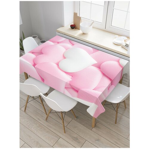 Прямоугольная тканевая скатерть на стол JoyArty с рисунком "Вкусные сердечки" 120 на 145 см