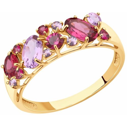 Кольцо Яхонт, красное золото, 585 проба, аметист, родолит, размер 16, розовый, фиолетовый