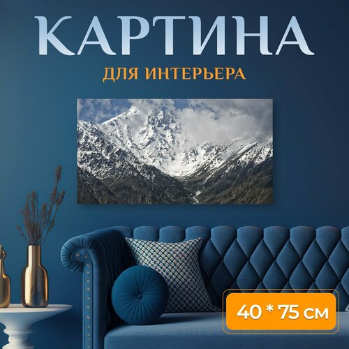 Картина на холсте "Таджикистан, памир, высокие горы" на подрамнике 75х40 см. для интерьера