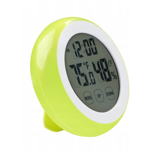 Термометр-гигрометр с часами и будильником, сенсорный, зеленый