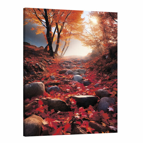 Интерьерная картина 50х70 "Горы и осень: ковер из ярких красок"