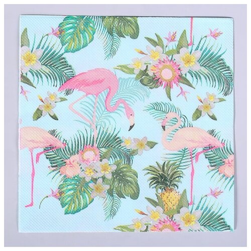 Салфетки бумажные "Фламинго с цветами" (набор 20 шт) 33x33 см