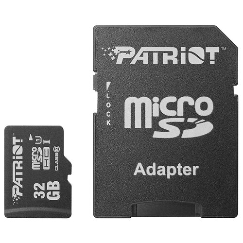Карта памяти Patriot Memory microSDHC 32 ГБ Class 10, R 80 МБ/с, адаптер на SD