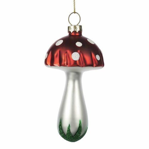 Стеклянный грибочек GOODWILL M&G красный с зеленым и белым 11 см