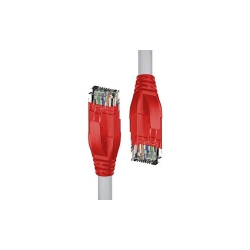 Патч-корд прямой 1.0m UTP кат.5e, серый, красные коннекторы, 24 AWG, литой, ethernet high speed 1 Гбит/с, RJ45, T568B 4PH 4PH-R90027