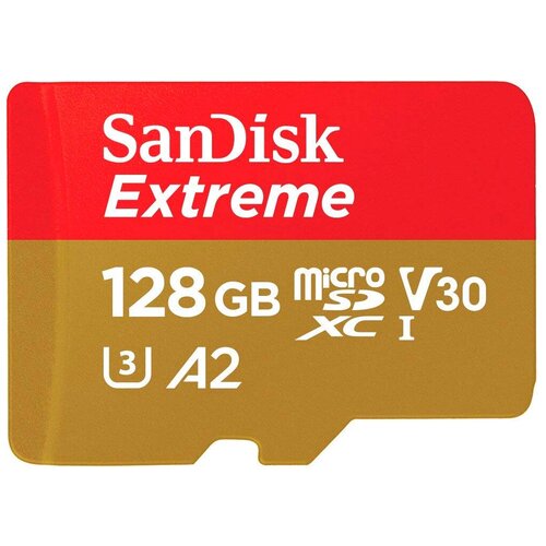Карта памяти SanDisk microSDXC 128 ГБ Class 10, V30, A2, UHS Class 3, R/W 190/90 МБ/с, 1 шт., красный/бежевый