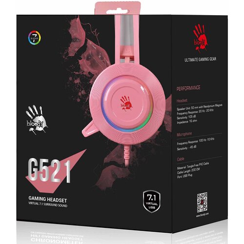 Наушники с микрофоном A4Tech Bloody G521 розовый 2.3м мониторные USB оголовье (G521 ( PINK ))