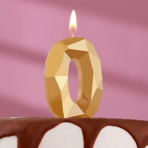 Свеча в торт «Алмаз» цифра 0 золотая, 6,5 см, 2 штуки