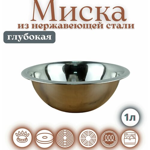 Миска из нержавеющей стали металлическая глубокая для кухни