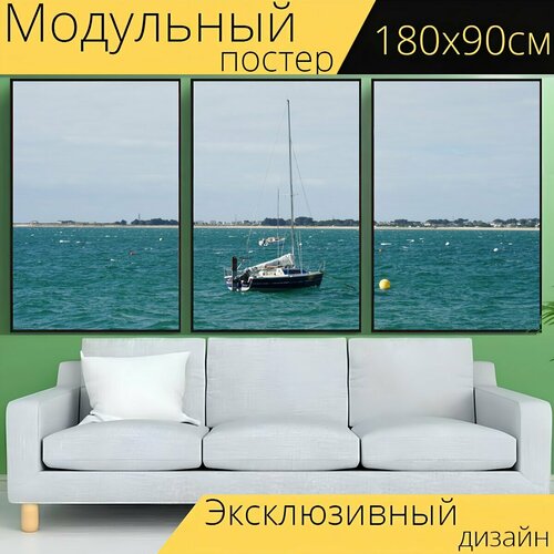 Модульный постер "Лодка, парусный спорт, море" 180 x 90 см. для интерьера