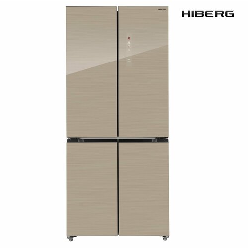 Отдельностоящий холодильник с возможностью встраивания HIBERG RFQ-600DX NFGY Inverter Cross Door "Бежевое стекло с золотистыми нитями" 192*84