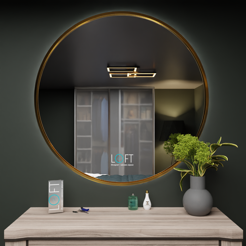 Настенное круглое зеркало LOFT с LED-подсветкой, 60 х 60, золотая рама, латунь , для дома, ванной, в прихожую