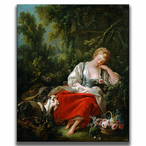 Картина для интерьера на холсте Франсуа Буше «Спящая пастушка» 50х61, холст натянут на подрамник