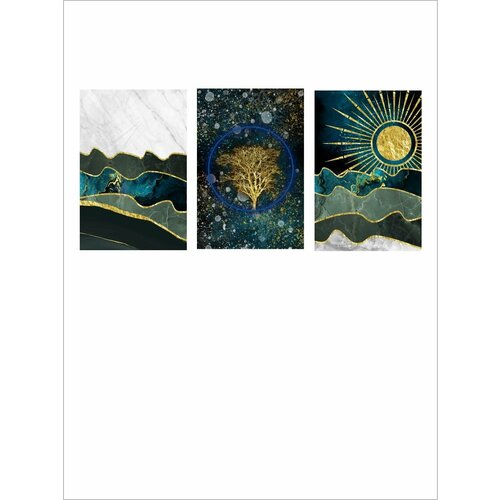 Модульная картина Art IrbisPrint, Дерево, волны и солнце, 50х75 см - 3 шт, натуральный холст на подрамнике