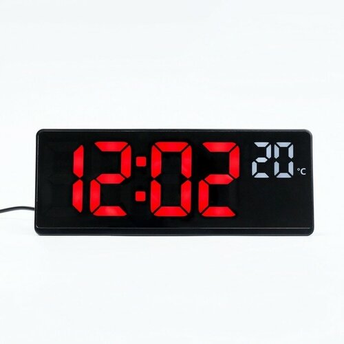 Часы - будильник электронные настольные с термометром, 17.5 х 6.8 см, 2ААА
