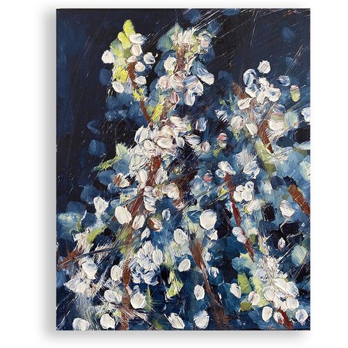 Картина маслом "Летняя ночь" 30х40 (живопись на холсте, абстракция, цветы, ручная работа)