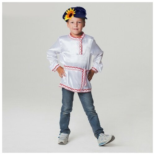 Русский народный костюм для мальчика, рубаха + картуз, р-р 30, рост 110-116 см