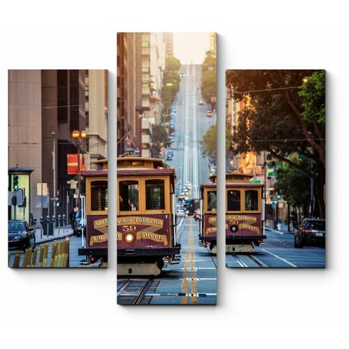 Модульная картина Два старинных трамвая по улицам Сан-Франциско130x117