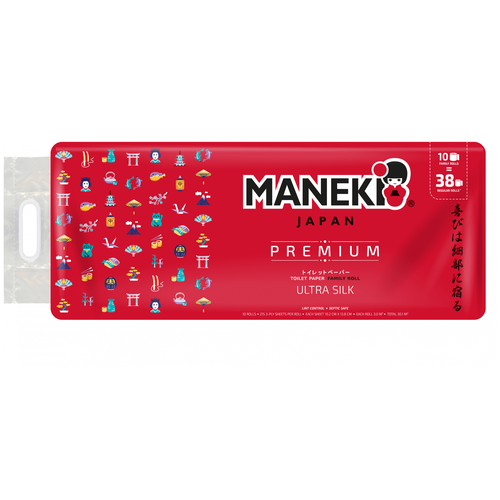 Туалетная бумага Maneki PREMIUM Red трехслойная 10 рул., белый