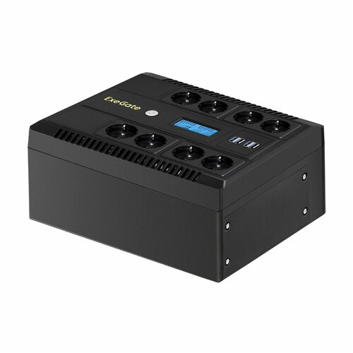 ИБП ExeGate NEO Smart LHB-1000. LCD. AVR.8SH. CH. RJ. USB <1000VA/650W, LCD, AVR, 8*Schuko, RJ45/11, USB, 4*USB-порта для зарядки, Black> EX293858RUS