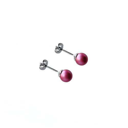 Серьги пусеты Rhona jewelry store, жемчуг Swarovski синтетический, бордовый, розовый