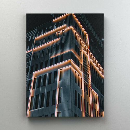 Интерьерная картина на холсте "Здание в неоновых лампах" архитектура, размер 45x60 см