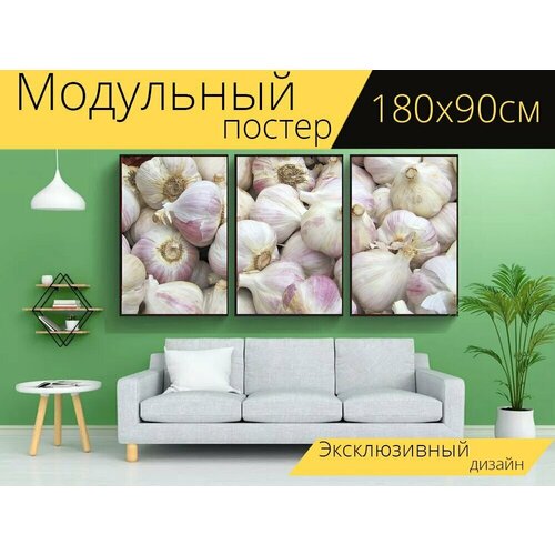 Модульный постер "Чеснок, овощ, фестиваль" 180 x 90 см. для интерьера