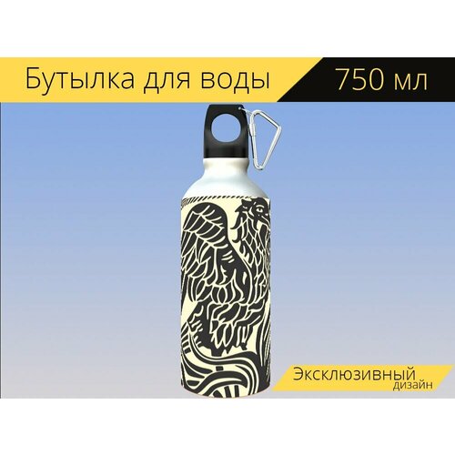 Бутылка фляга для воды "Птица, феникс, животное" 750 мл. с карабином и принтом